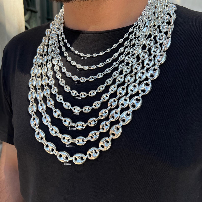 925 Sterling Silver Mariner Link Chain, Puffed Anchor Necklace ...