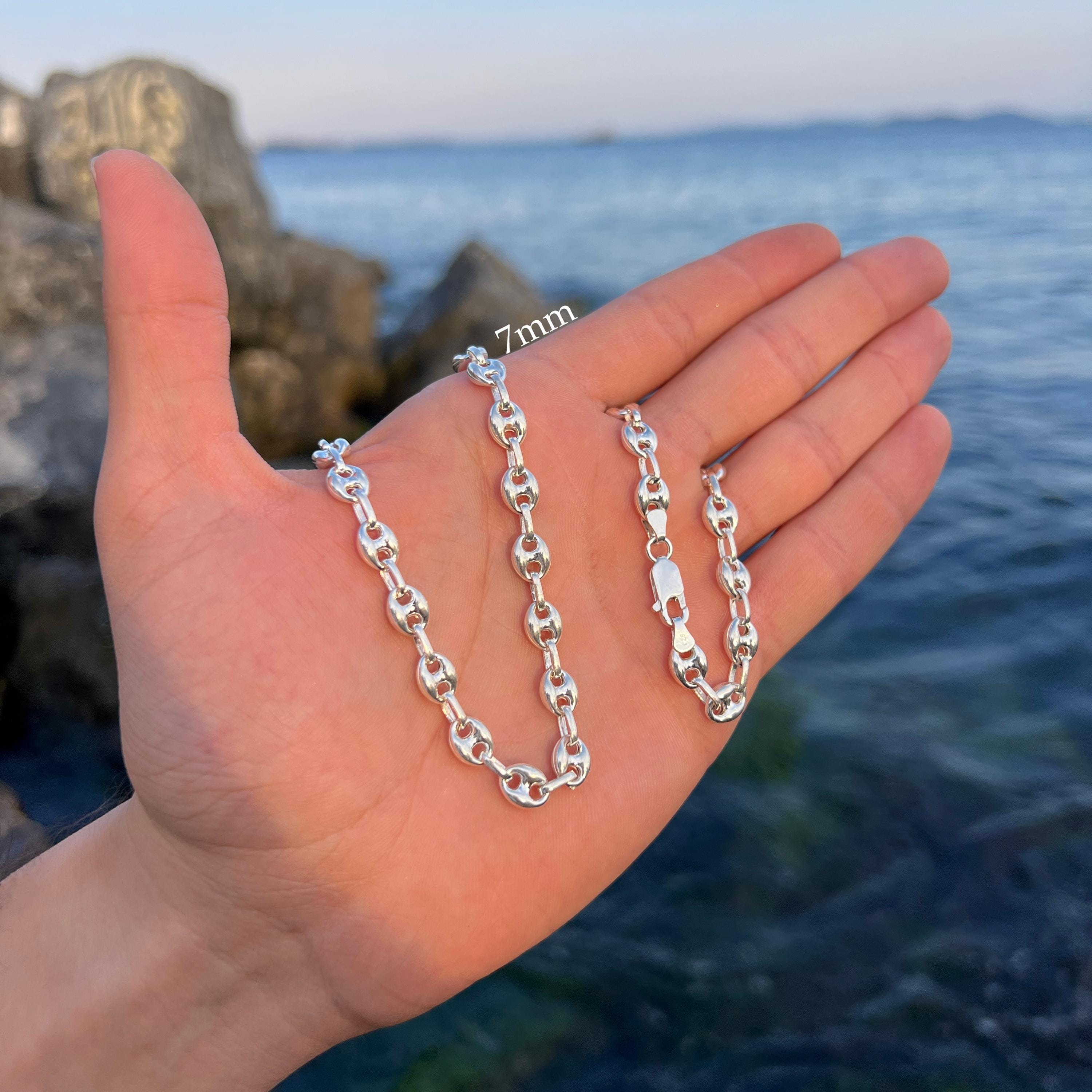 925 Sterling Silver Mariner Link Chain, Puffed Anchor Necklace ...