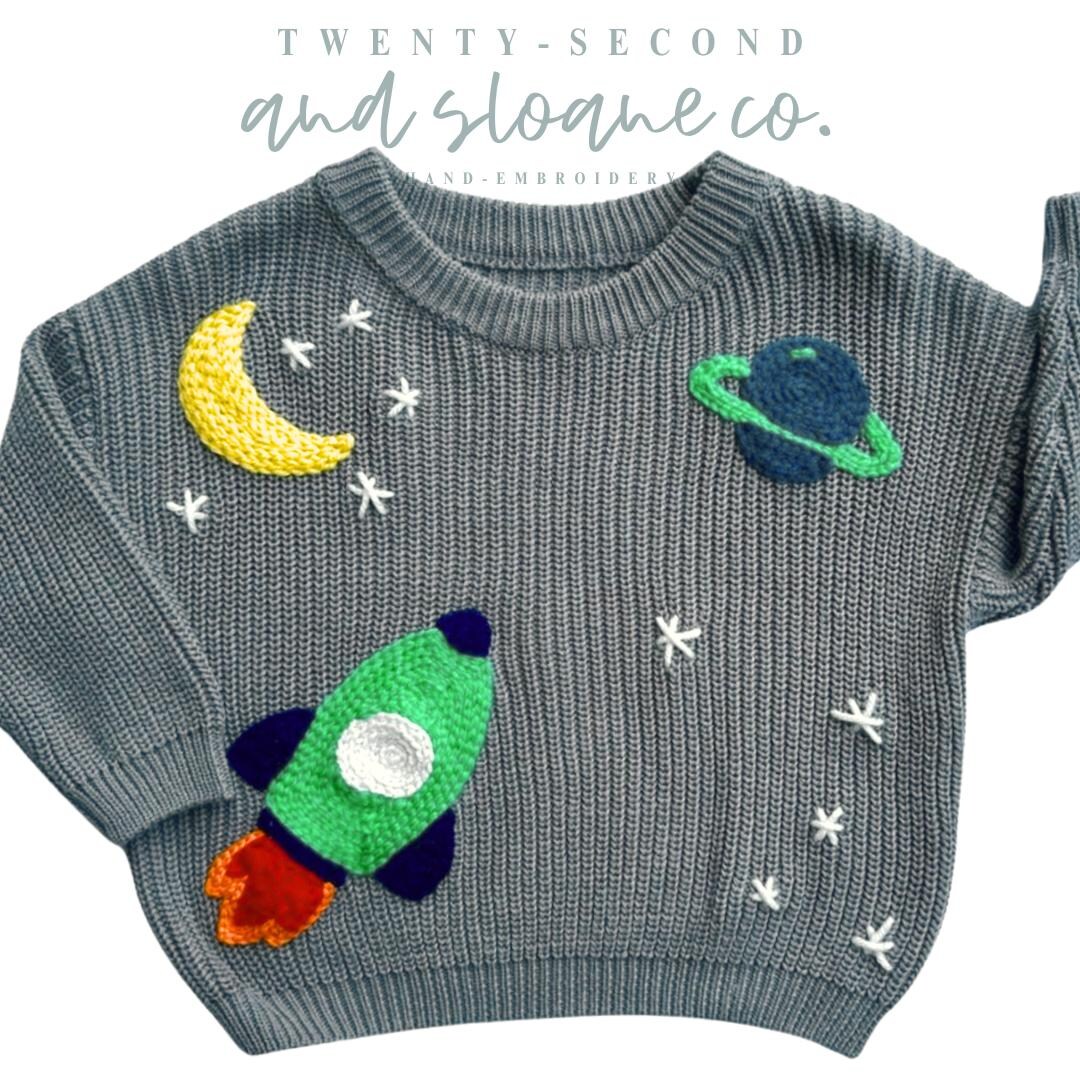 Toddler Moon Stars Planet Sweater Rocket Outer Space Sweater Kids Hand ...
