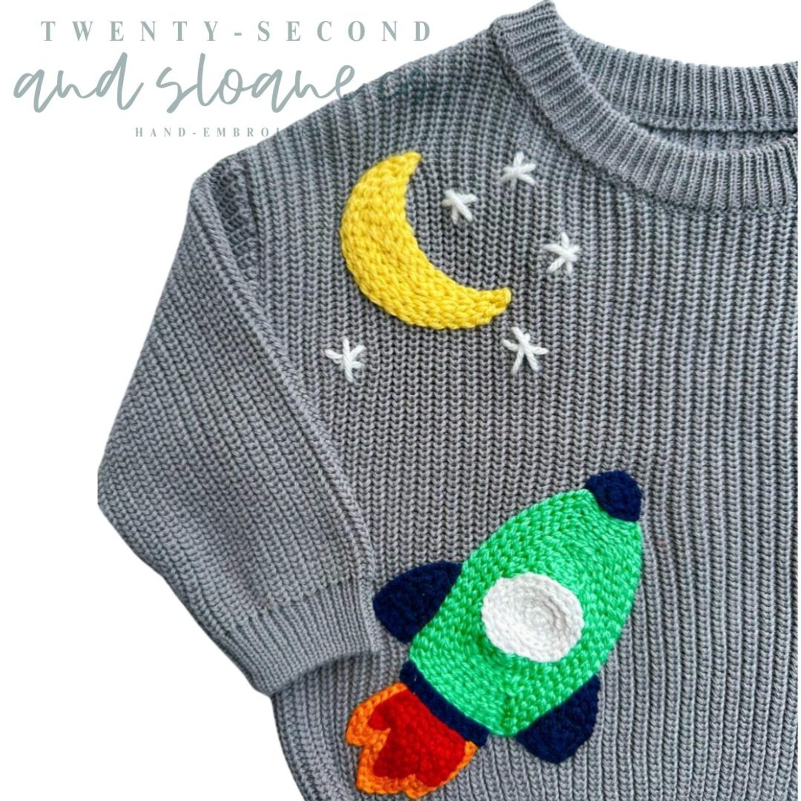 Hand Embroidered Toddler Sweater, Moon Stars Planet Rocket Design - Etsy