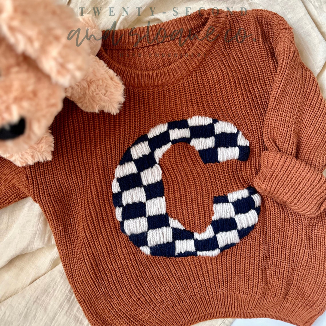Personalized Baby Sweater: Checkered Initial, Embroidered Name - Etsy