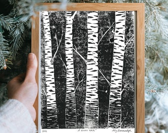 Printable Winter Art Cabin Digital Download of an Original Linocut ...
