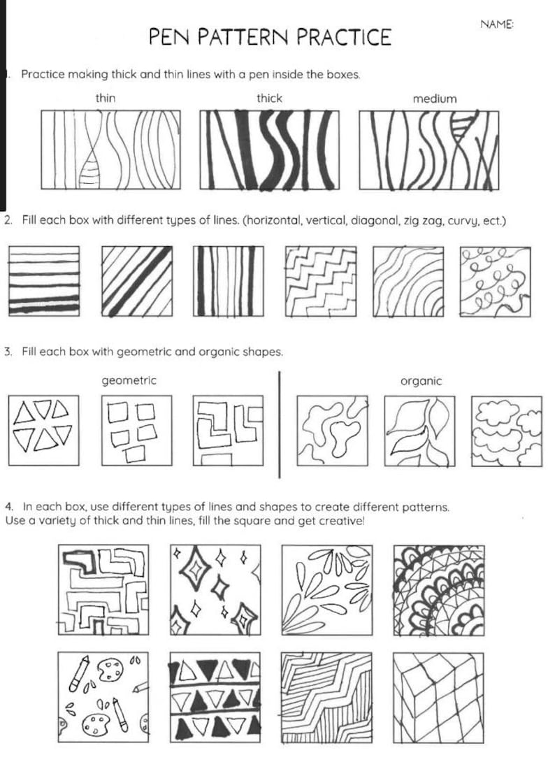 Drawing Worksheets Pattern Design Practice Worksheet for JH and High ...