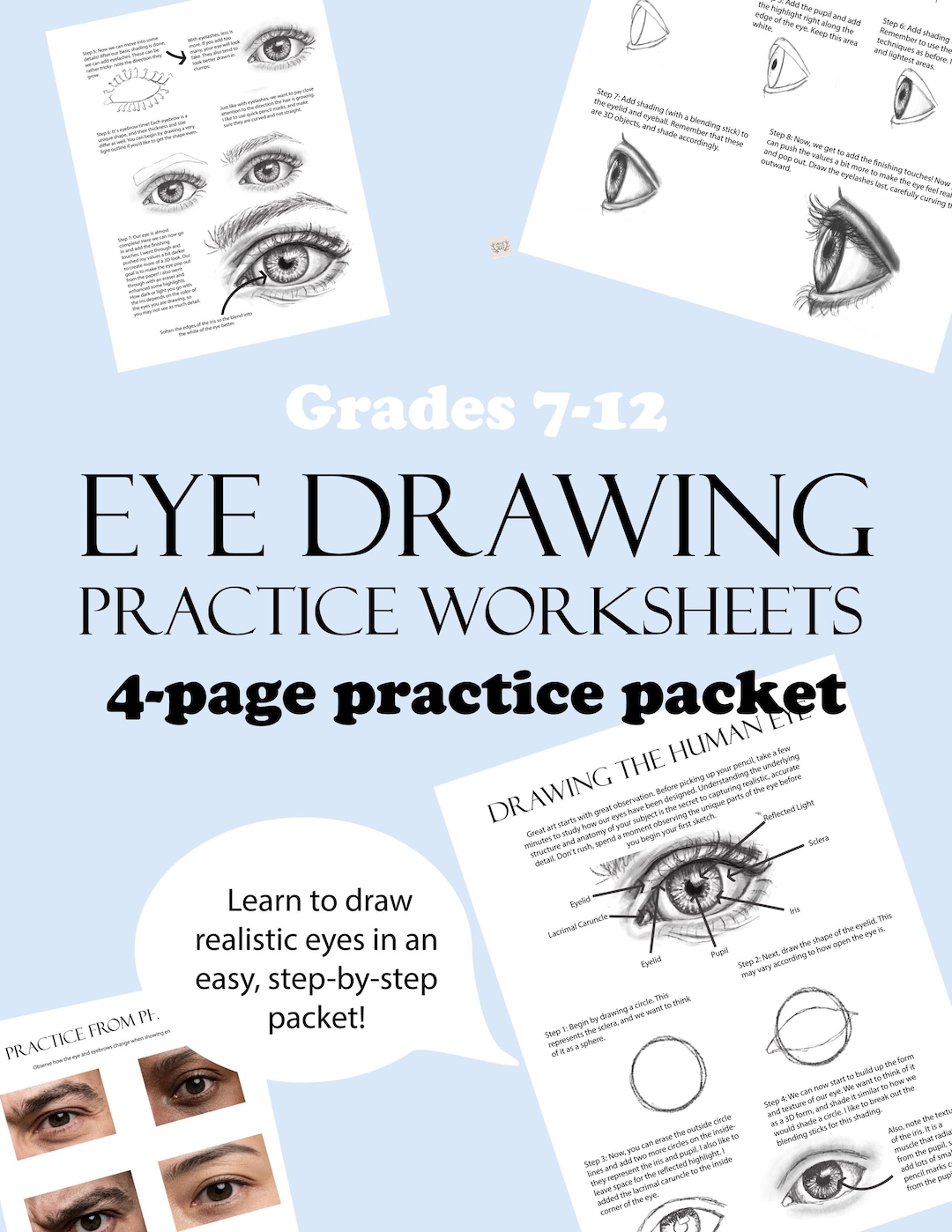 Eye Drawing Practice Worksheets for Highschool Drawing Class, How to ...