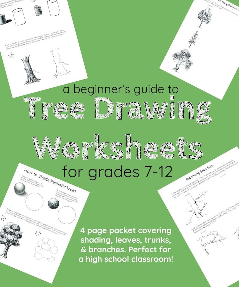 Tree Drawing Practice Worksheets for Highschool Drawing Class With ...