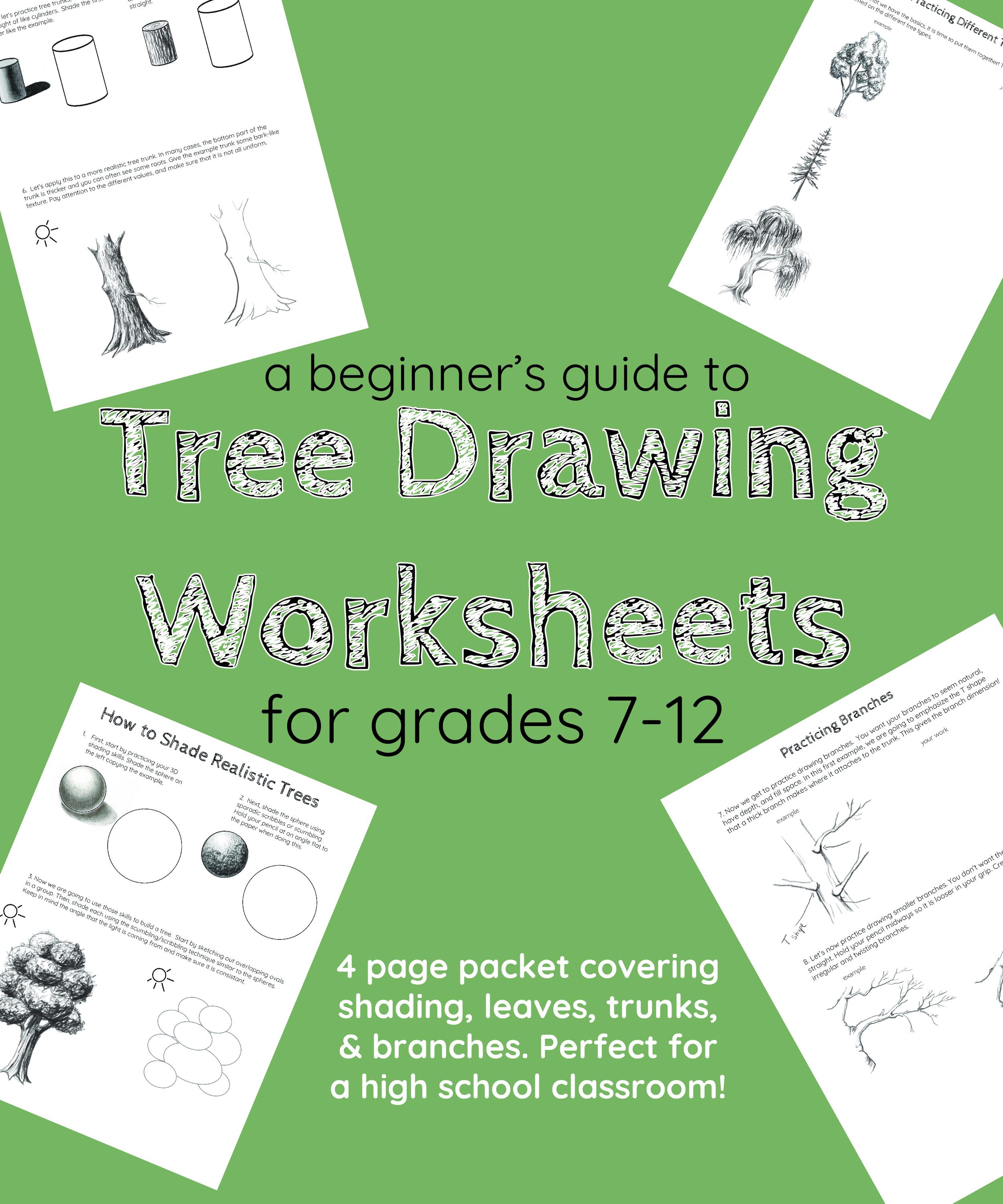 Tree Drawing Practice Worksheets for Highschool Drawing Class With ...