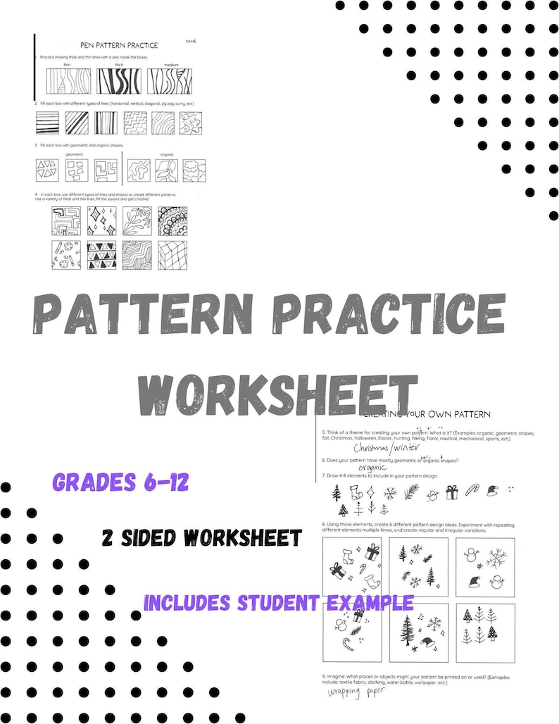 Drawing Worksheets Pattern Design Practice Worksheet for JH and High ...