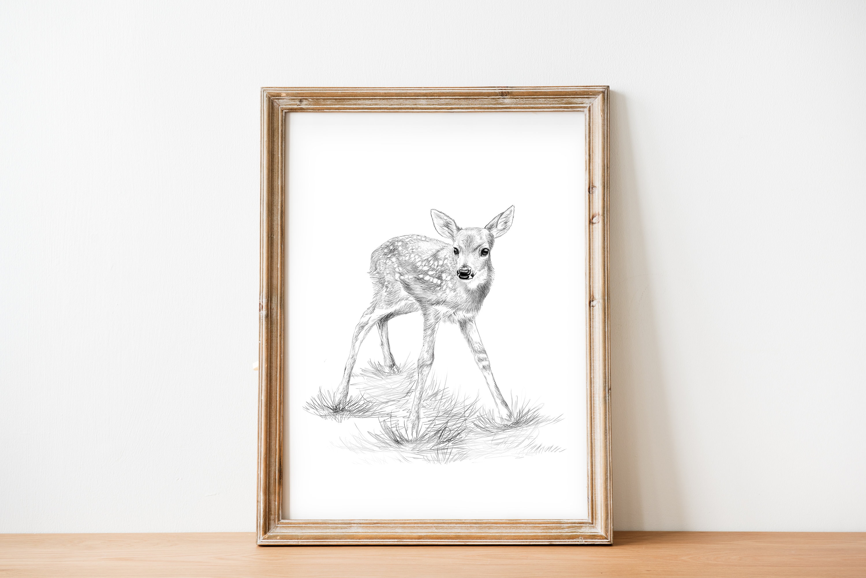 Fawn Drawing Print Woodland Animal Nursery Art Baby Deer - Etsy