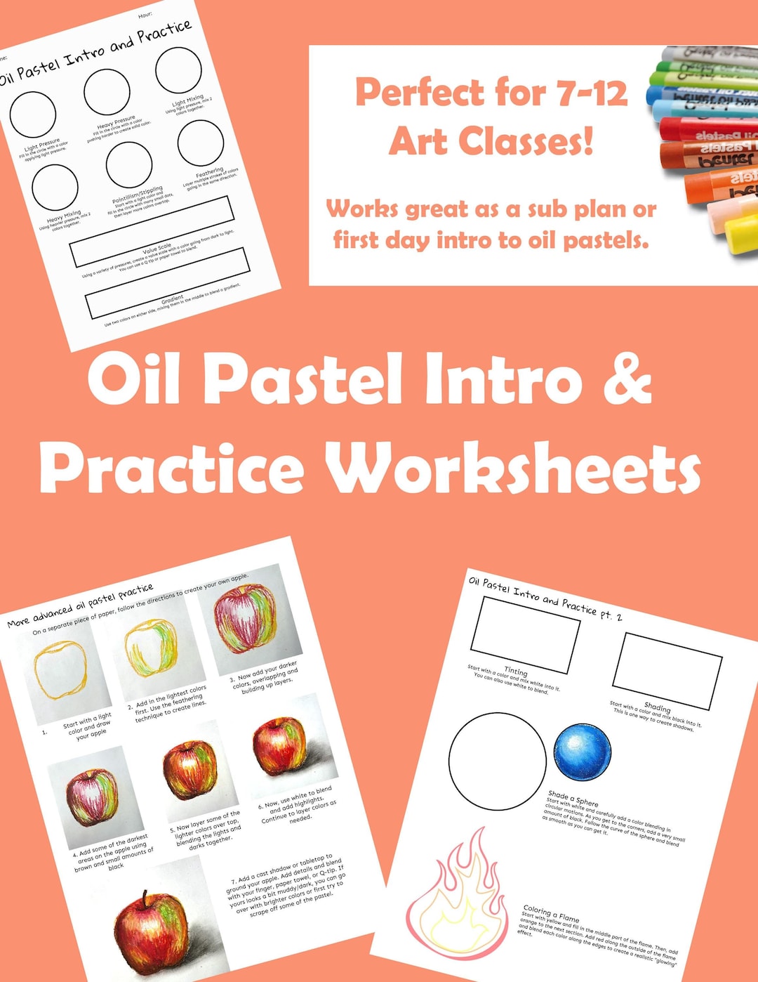 Oil Pastel Practice Worksheets for Highschool or Junior High Art Class ...