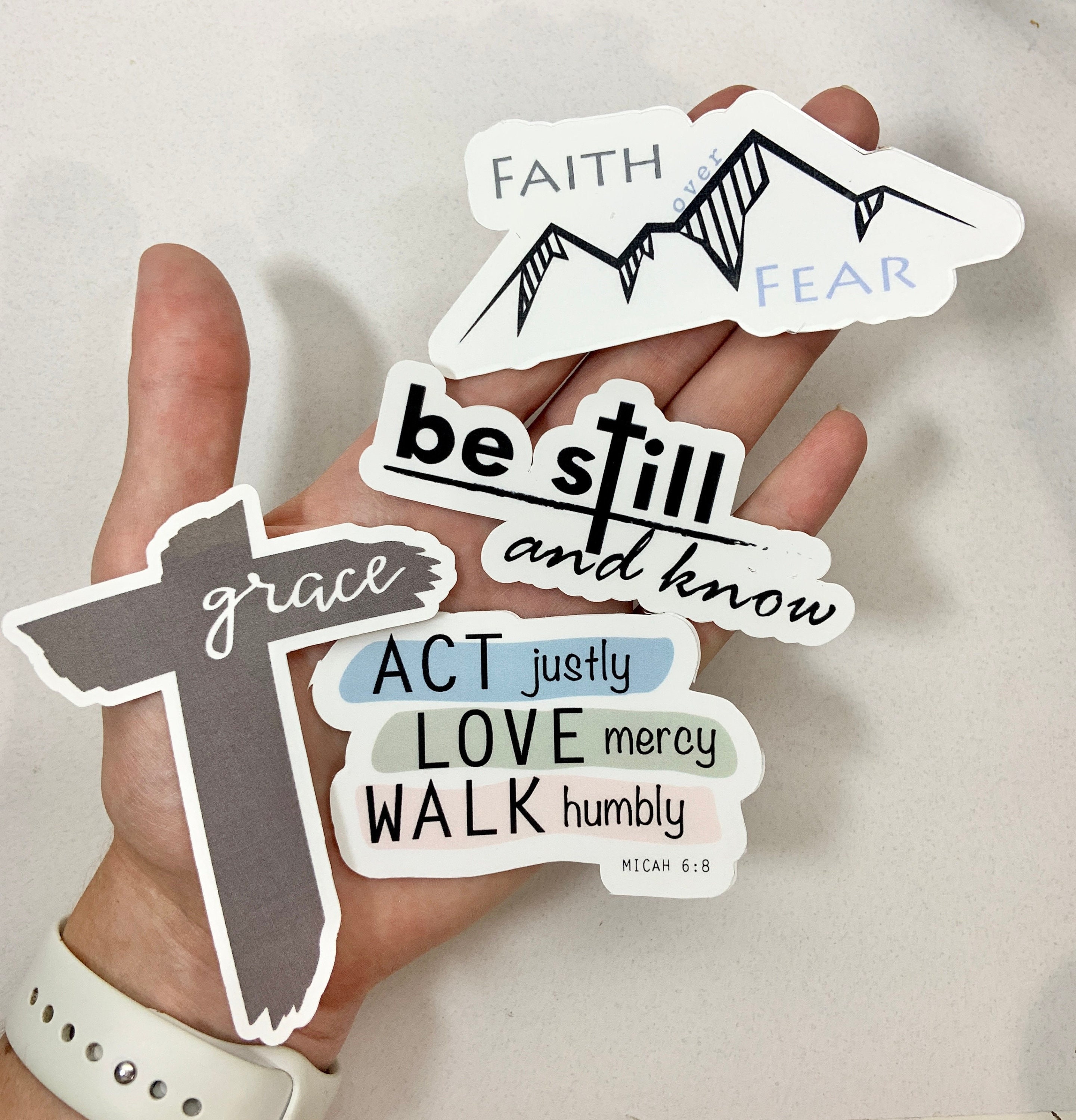 Biblical Theme Vinyl Stickers, Grace, Micah 6:8, Be Still, Faith Over ...