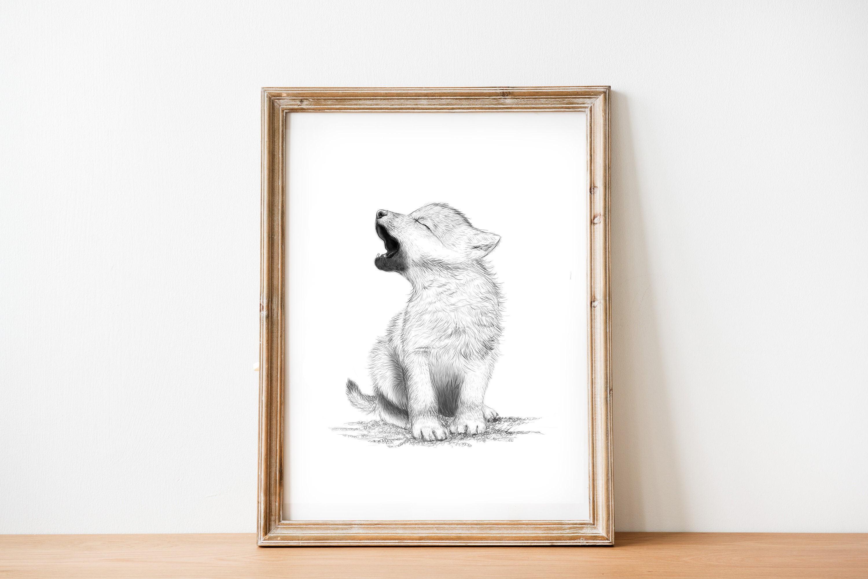 Wolf Pup Drawing Print Woodland Animal Nursery Art - Etsy