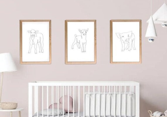 Printable Nursery Line Art Farm Animals Calf Goat and Piglet - Etsy