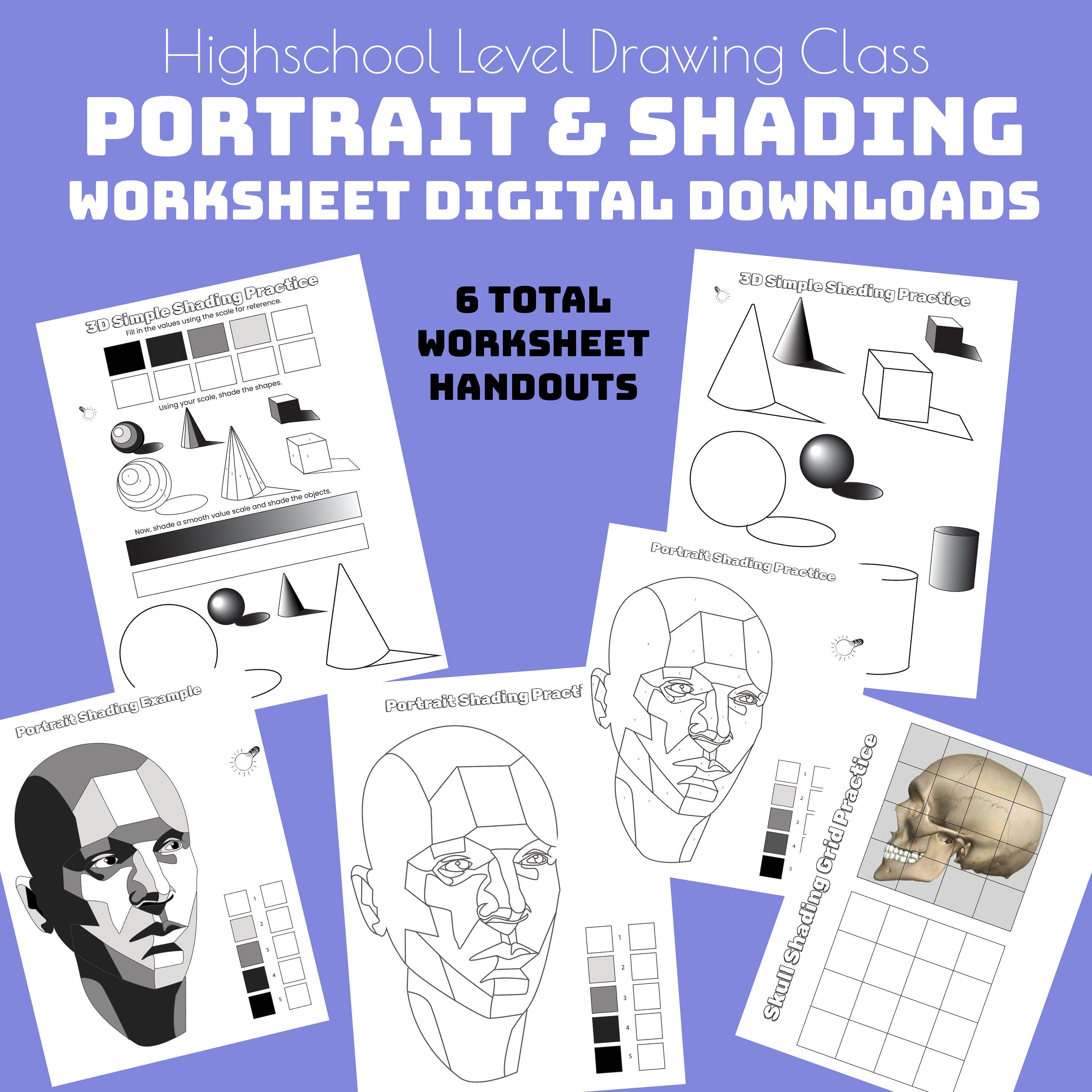Shading Practice Worksheets for Highschool Drawing Class With Portrait ...
