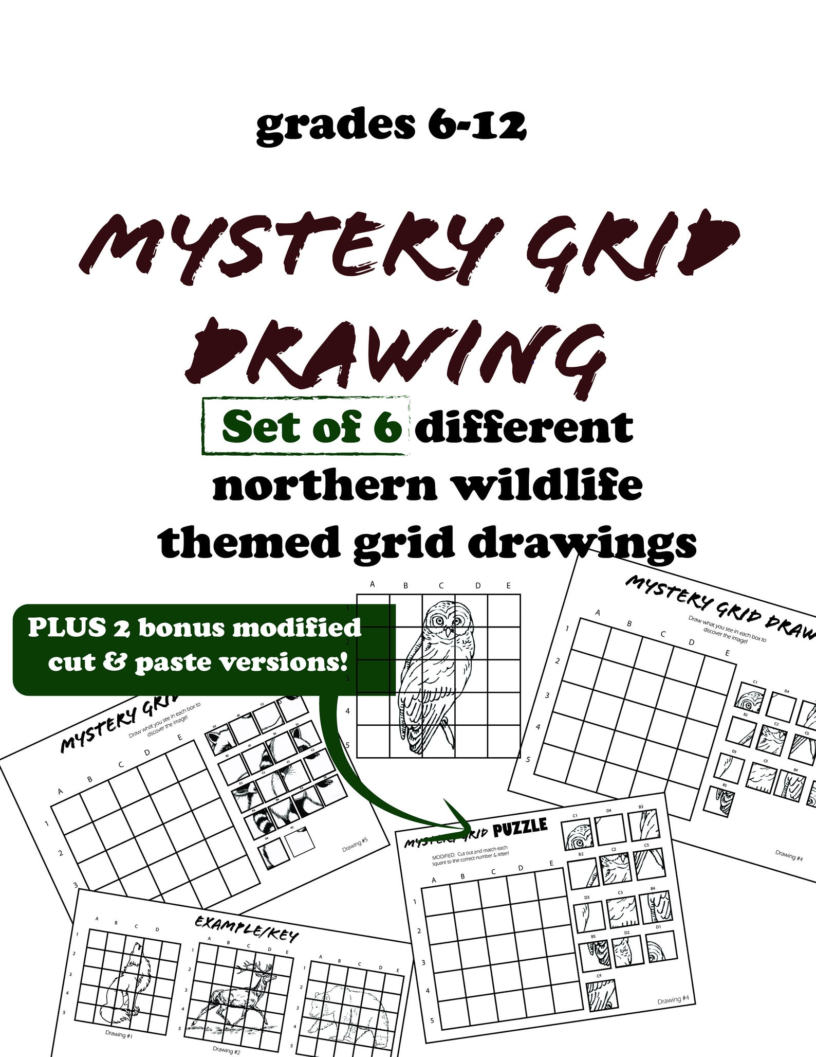 Mystery Grid Animal Drawings – Art Class Worksheets (digital Download ...