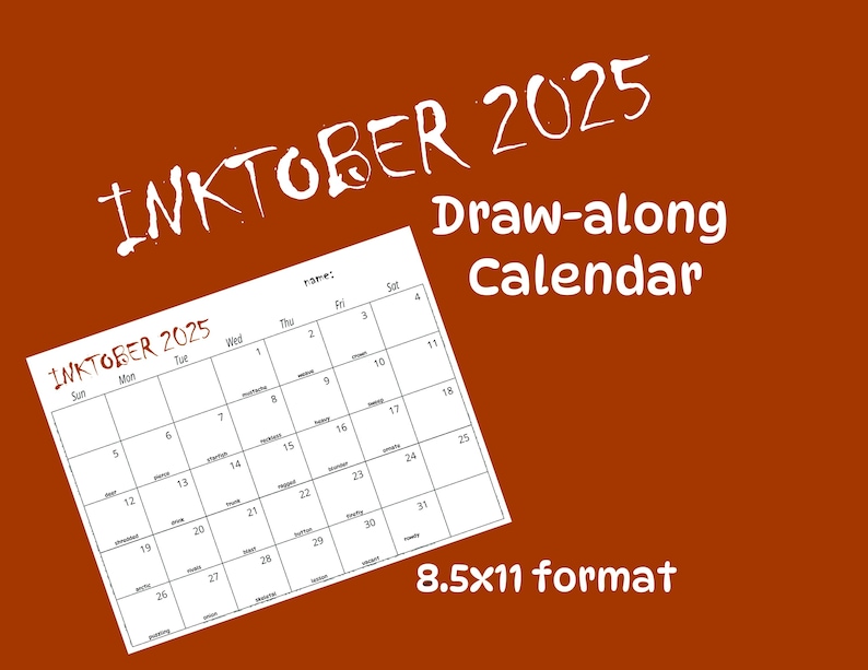Inktober 2025 Draw-along Calendar Digital Inktober Worksheet With ...