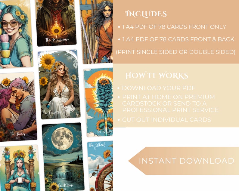 Printable TAROT Cards Digital 78 Card Tarot Deck -tarot Size - Beginner ...