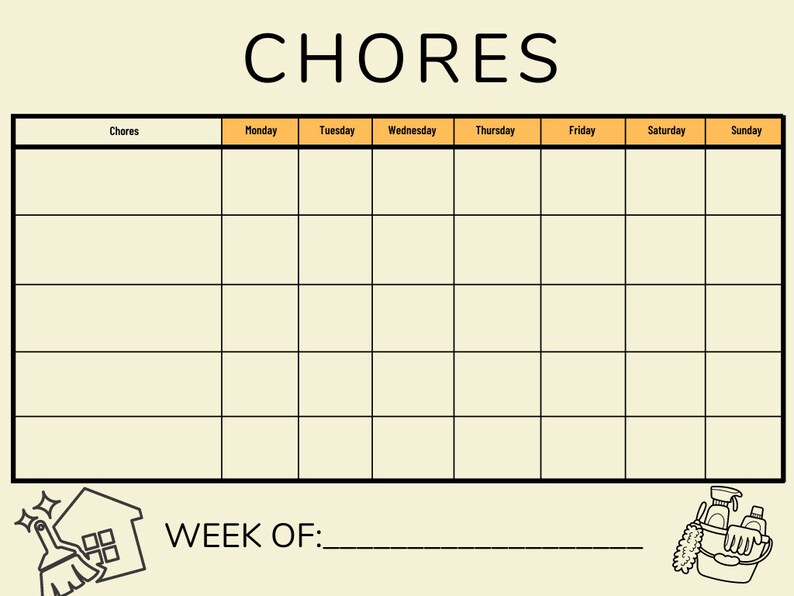 Weekly Kids Chore Chart - Etsy