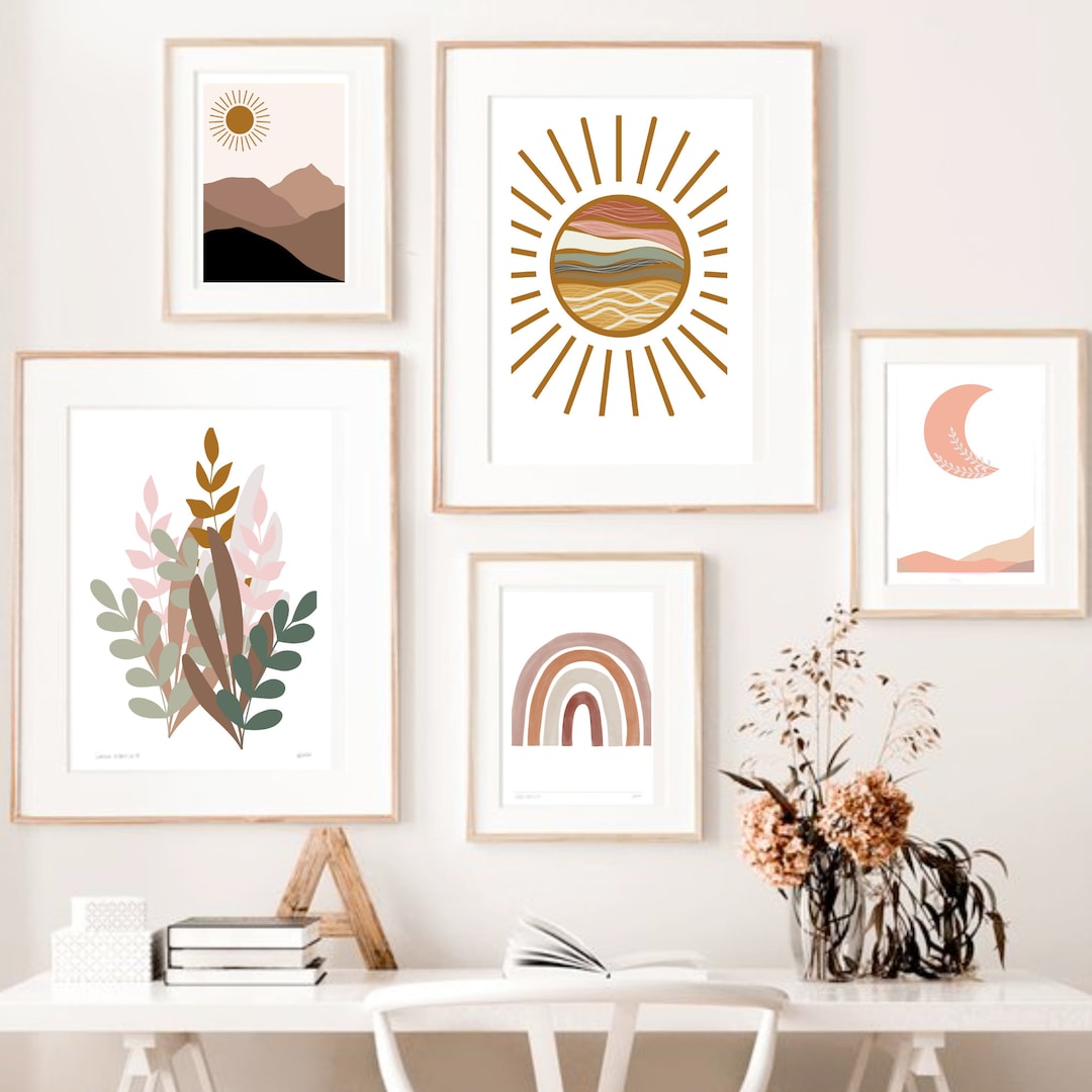 Boho Gallery Wall Printable Art, Set of 6 Downloadable Prints ...