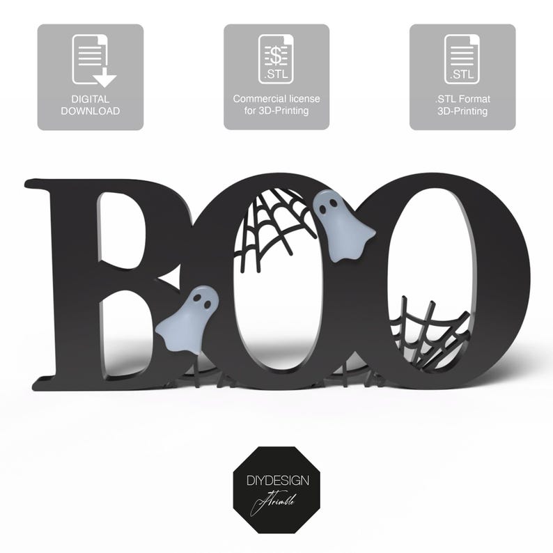 HALLOWEEN DECOR “boo” Sign With Cute Ghosts | Digital Download STL ...