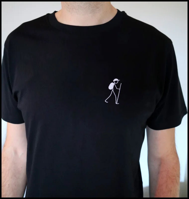 Hiking T-shirt With Stick Figure Motif, Embroidered Men's Organic ...