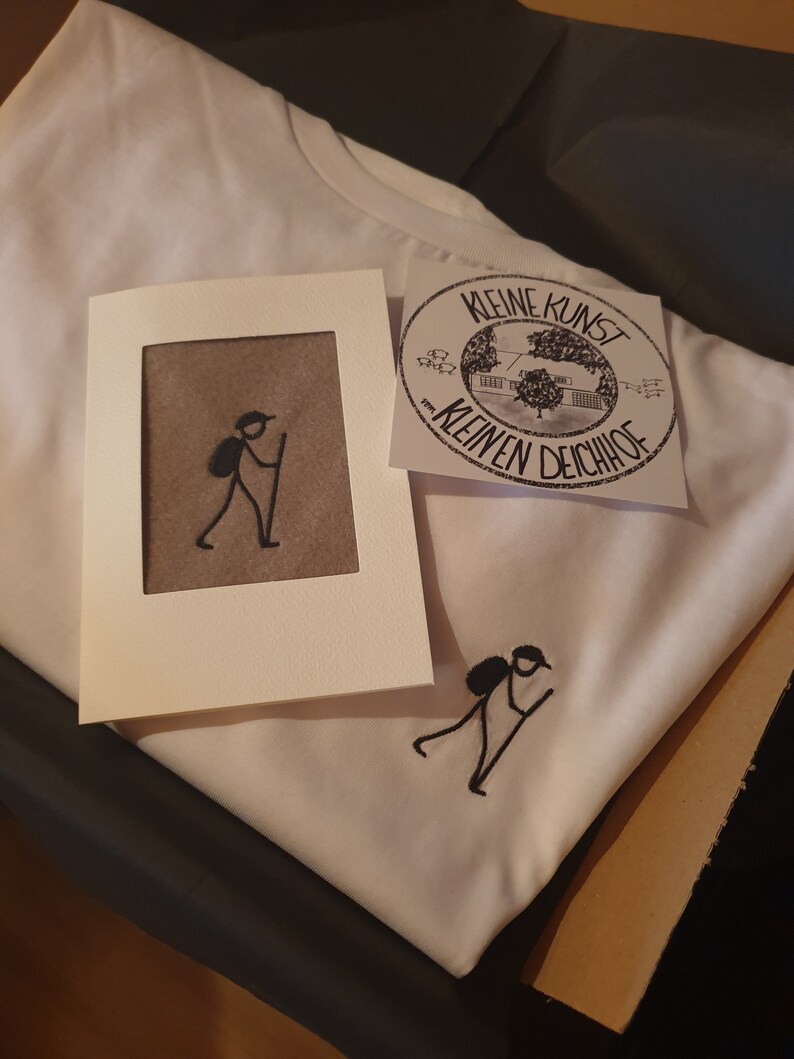 Hiking T-shirt With Stick Figure Motif, Embroidered Men's Organic ...