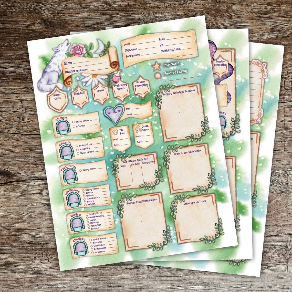Ranger Character Sheet - Dnd 5e - Printable Fillable Form - Etsy