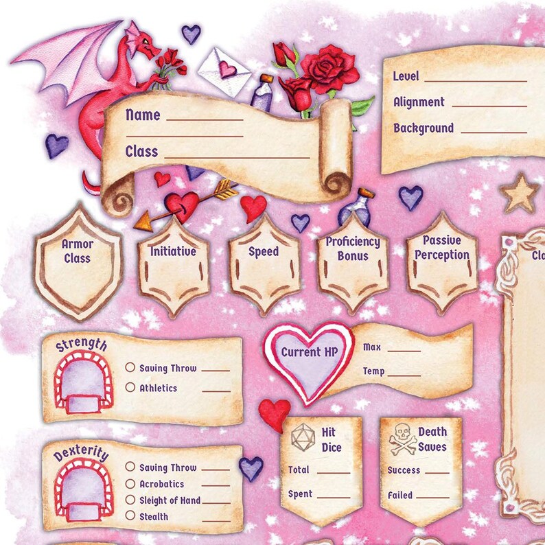 Dnd Romance Character Sheet 5e - Printable Fillable Form - Etsy