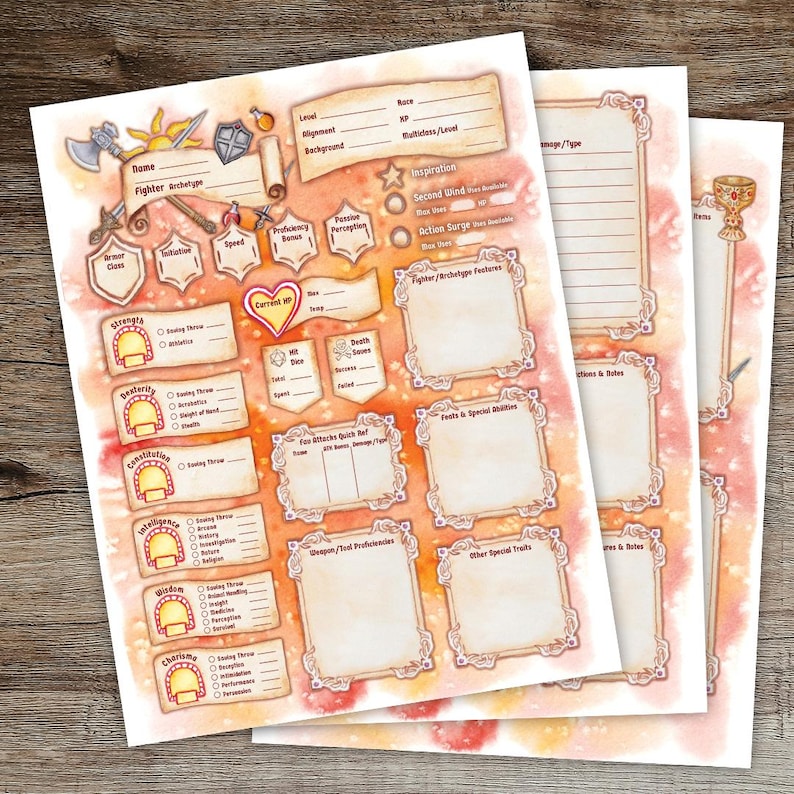 Fighter Character Sheet - Dnd 5e - Printable Fillable Form - Etsy