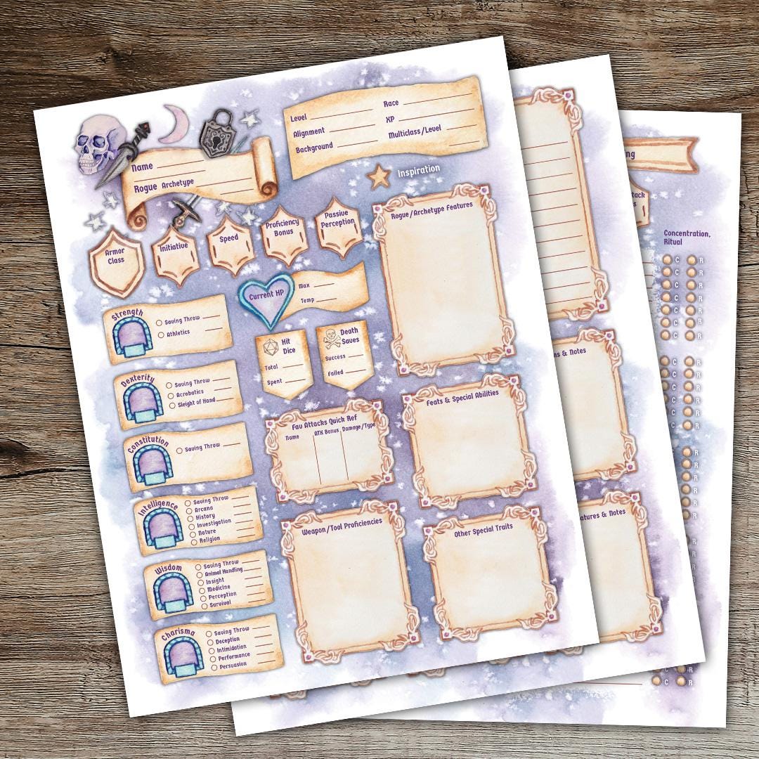 Rogue Character Sheet - Dnd 5e - Printable Fillable Form - Etsy UK