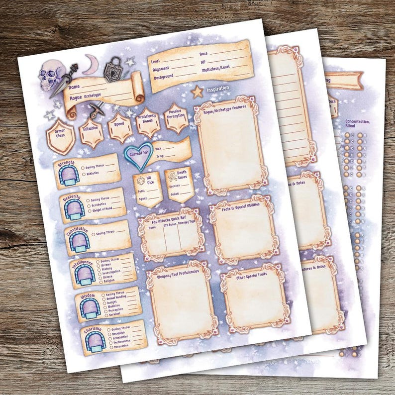 Rogue Character Sheet - Dnd 5e - Printable Fillable Form - Etsy