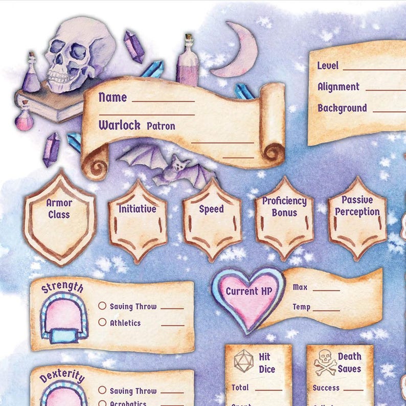 Warlock Character Sheet - Dnd 5e - Printable Fillable Form - Etsy