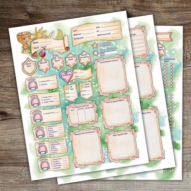 Cleric Character Sheet - Dnd 5e - Printable Fillable Form - Etsy Canada