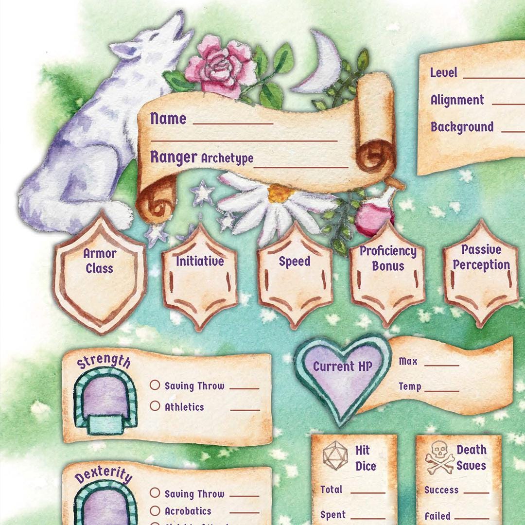 Ranger Character Sheet - Dnd 5e - Printable Fillable Form - Etsy