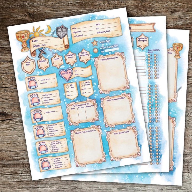 Paladin Character Sheet - Dnd 5e - Printable Fillable Form - Etsy