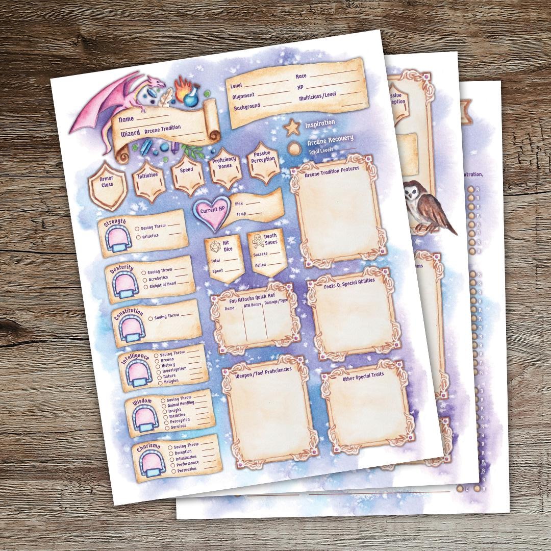 Wizard Character Sheet - Dnd 5e - Printable Fillable Form - Etsy Australia