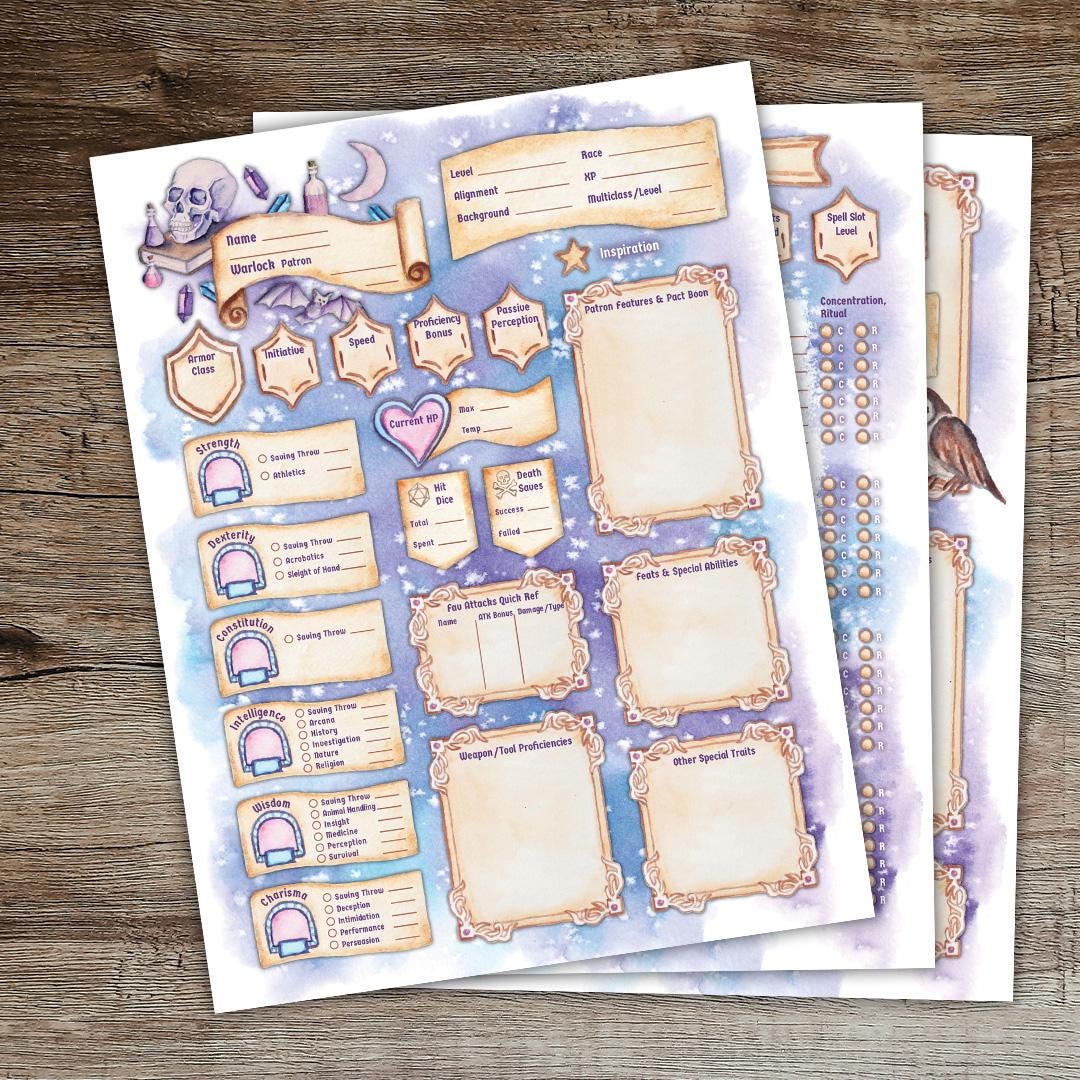 Warlock Character Sheet - Dnd 5e - Printable Fillable Form - Etsy
