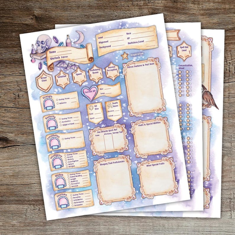 Warlock Character Sheet - Dnd 5e - Printable Fillable Form - Etsy