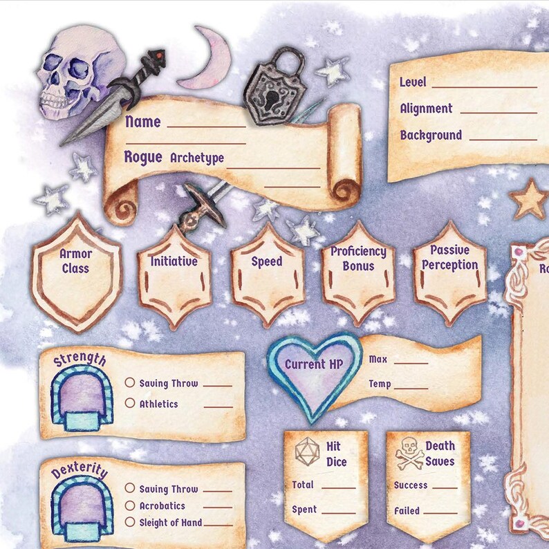 Rogue Character Sheet - Dnd 5e - Printable Fillable Form - Etsy