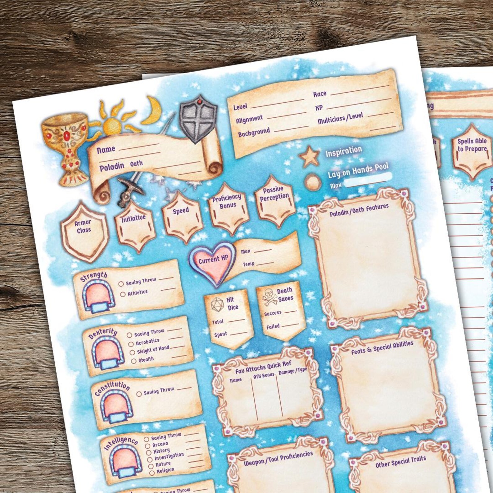 Paladin Character Sheet - Dnd 5e - Printable Fillable Form - Etsy