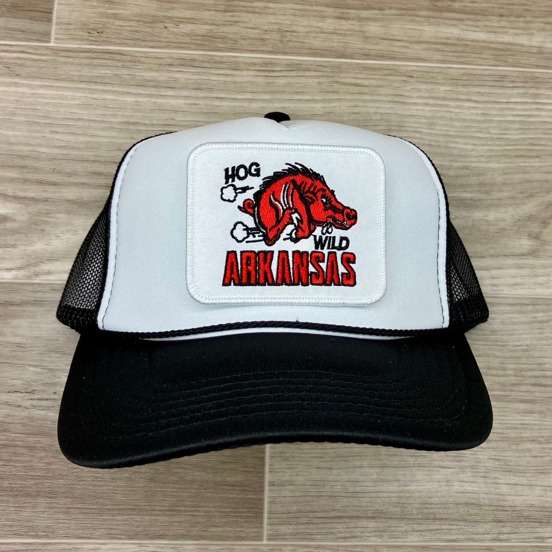 Retro Hog Wild Arkansas Razorback Patch on Black / White Meshback ...