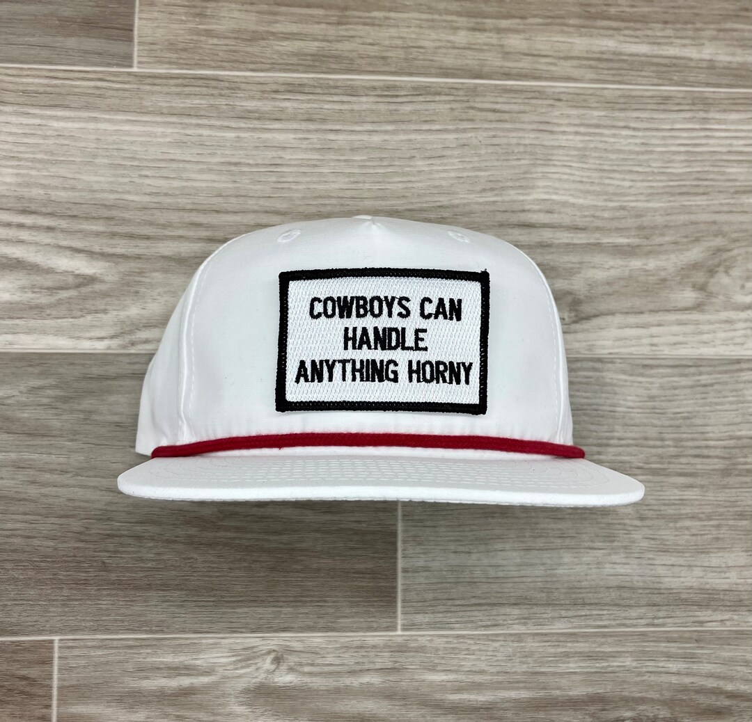 Cowboys Can Handle Anything (B&W) on White Retro Hat W/red Rope - Etsy