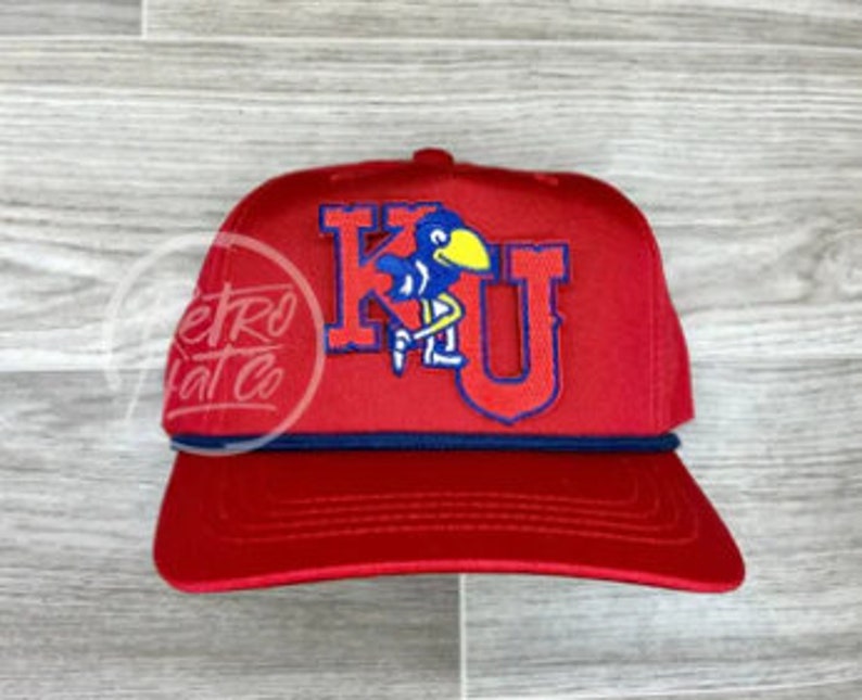 Retro Kansas Jayhawks KU Patch on Red Retro Hat W/navy Rope - Etsy