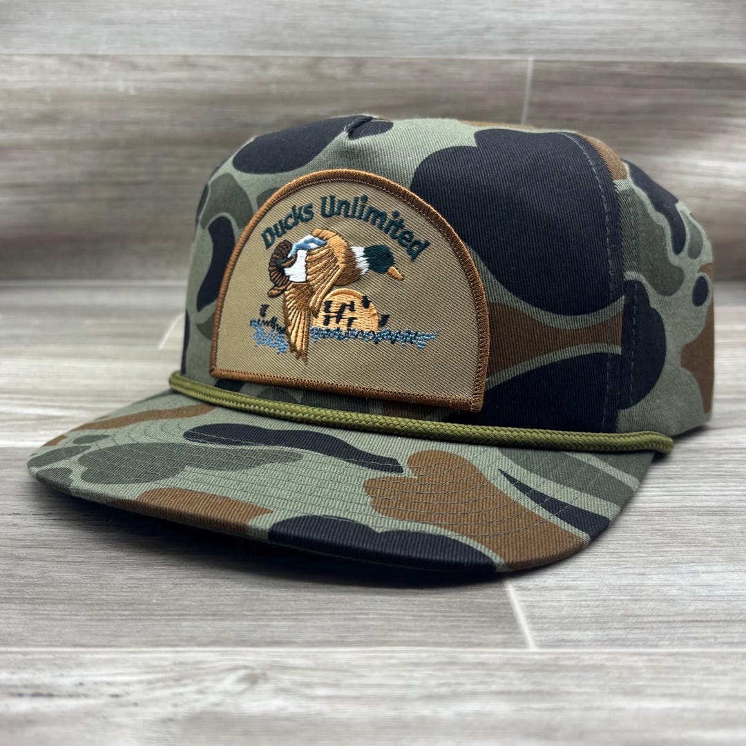Retro Ducks Unlimited on Green Old School / Duck Camo Rope Hat - Etsy