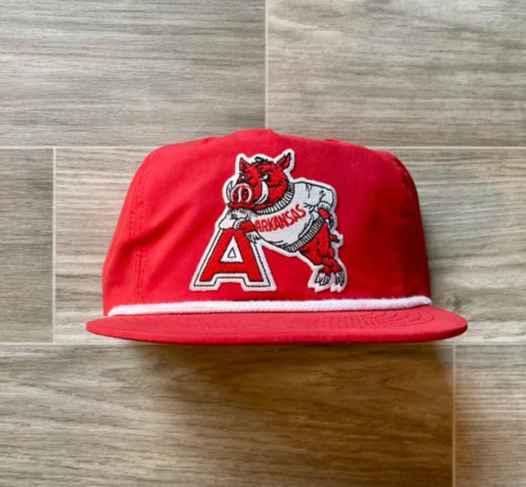 Retro Arkansas Razorback standing A Patch on Red Retro Poly Rope Hat - Etsy
