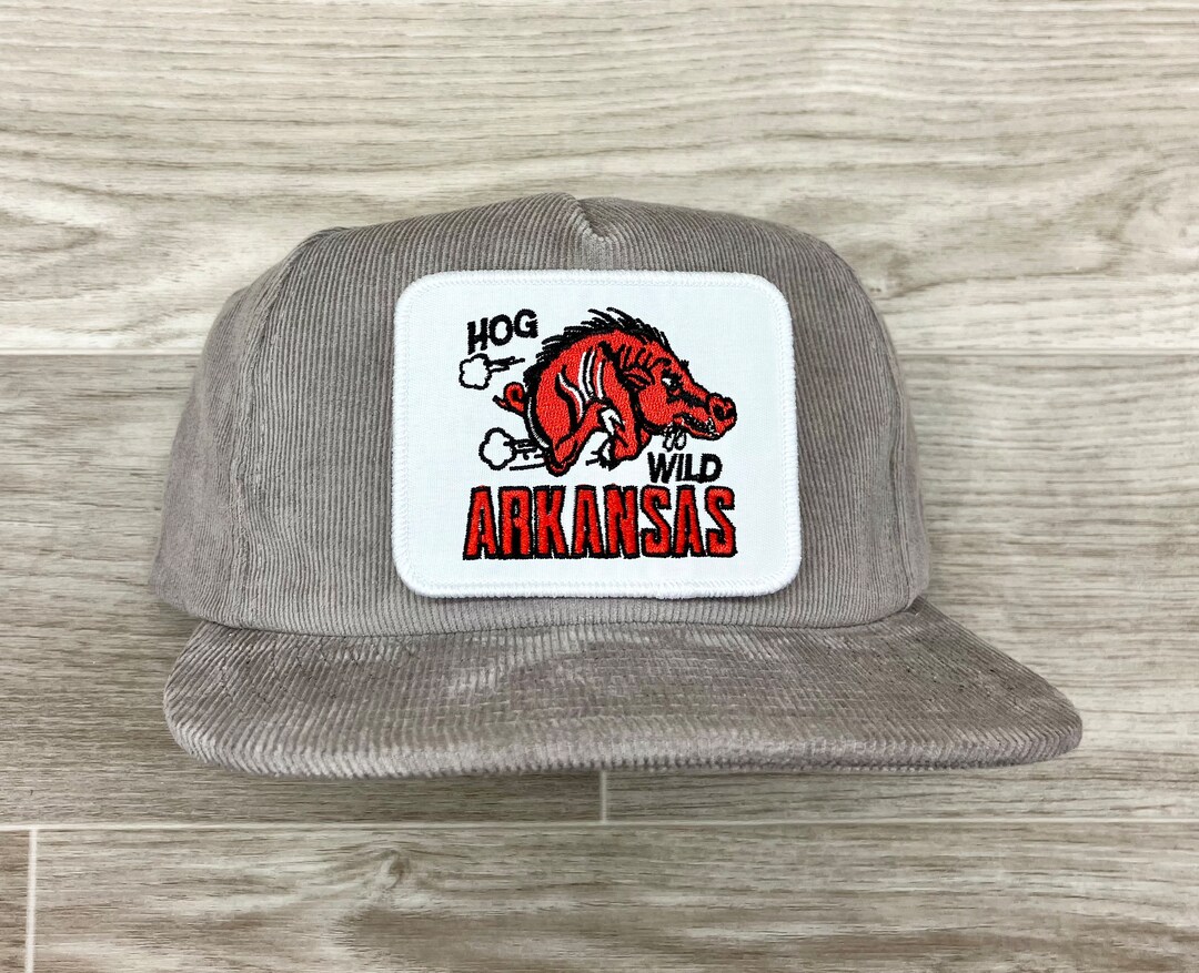 Retro Hog Wild Arkansas Razorback Patch on Gray Corduroy Snapback Hat ...