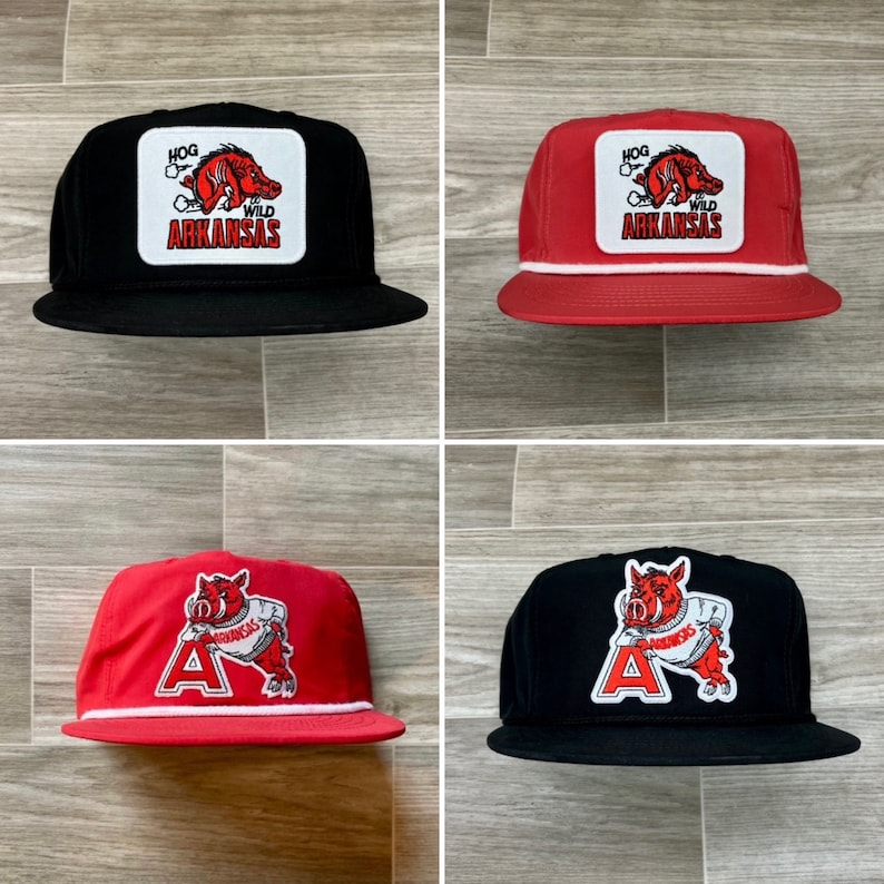 Retro Hog Wild Arkansas Razorback Patch on Black Retro Poly Rope Hat - Etsy