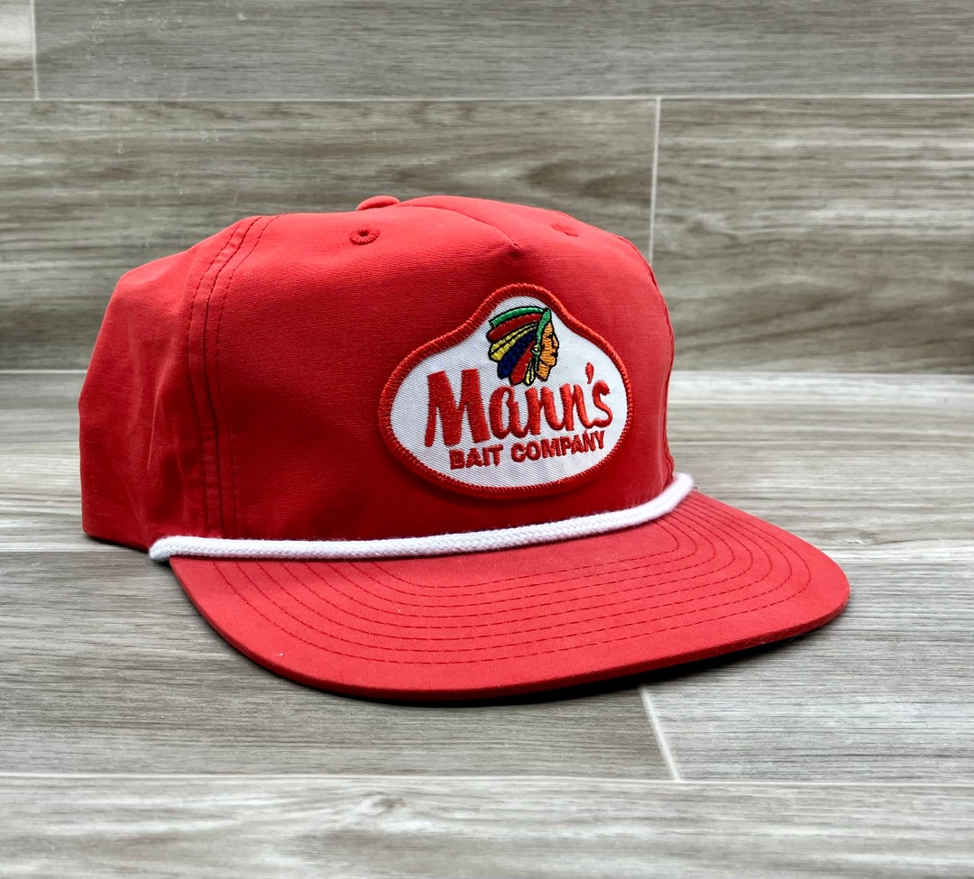 Mann's Bait Co. on Red Retro Hat W/ White Rope - Etsy