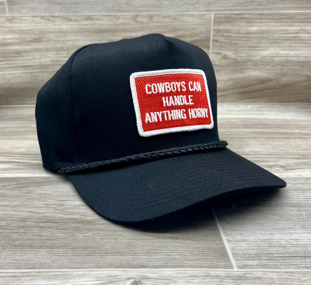 Cowboys Can Handle Anything (R&W) Patch on Black Retro Rope Hat - Etsy