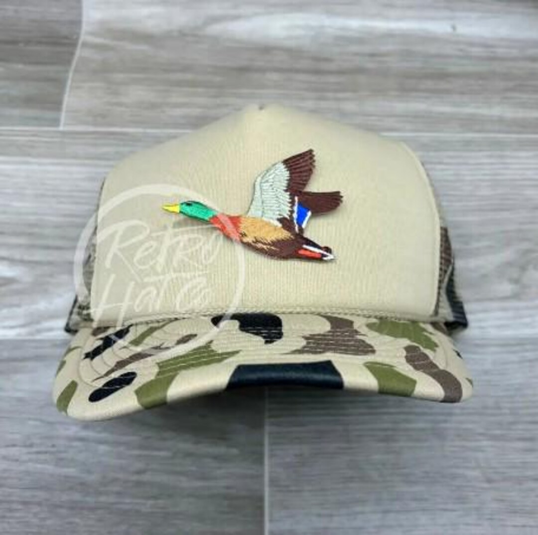 Mallard Duck Patch on Solid Front Beige / Camo Meshback Trucker Hat - Etsy