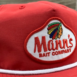 Mann's Bait Co. on Red Retro Poly Rope Hat - Etsy